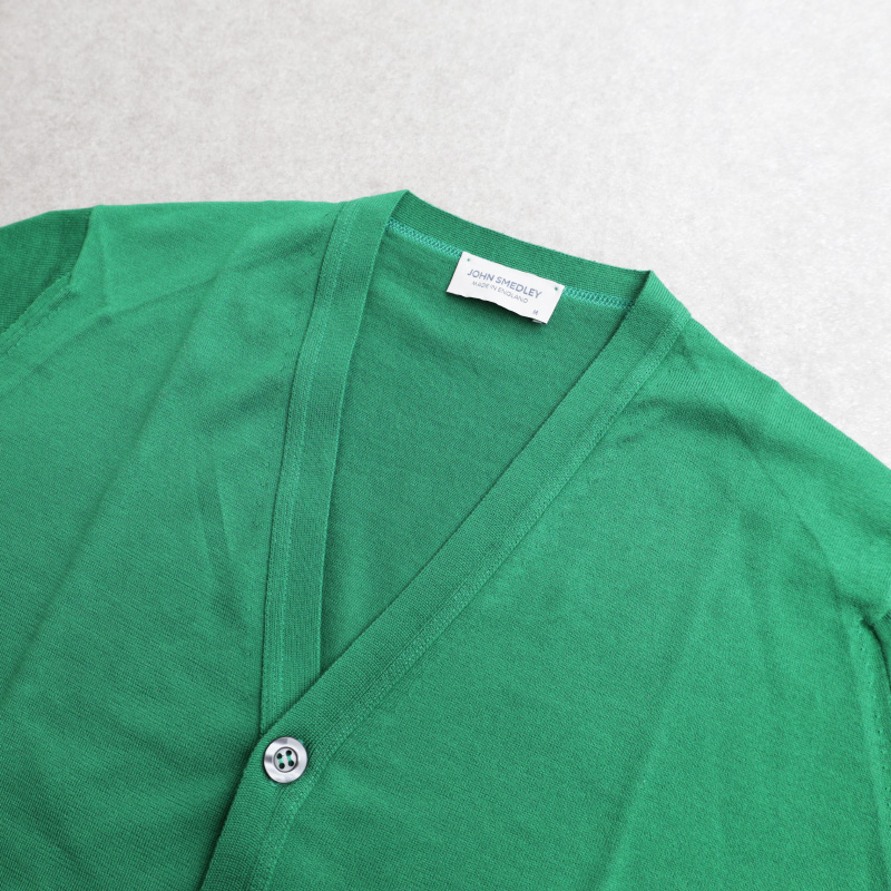 JOHN SMEDLEY WYATT CARDIGAN Sea Island Cotton Scotch Green – by CITRON