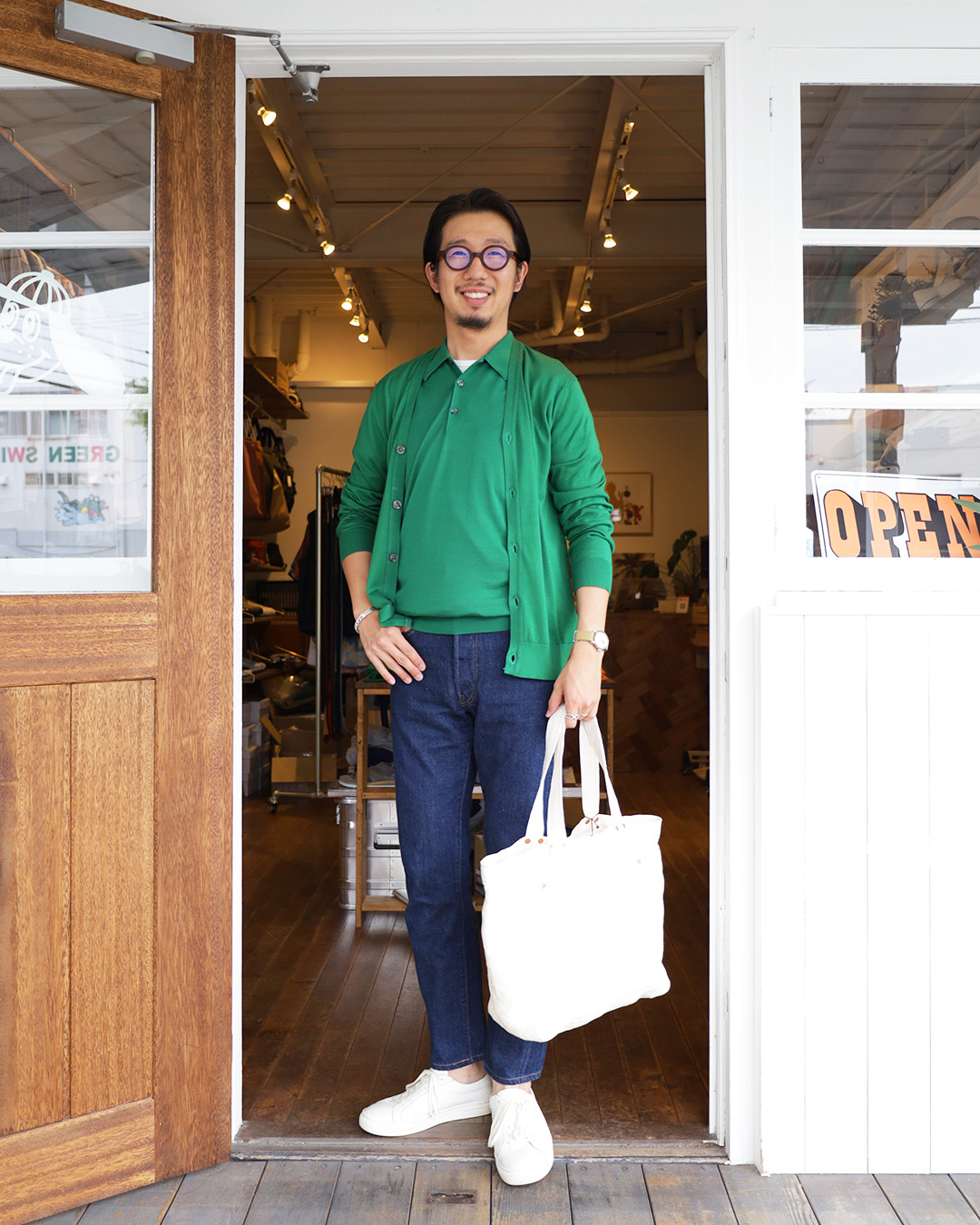 JOHN SMEDLEY WYATT CARDIGAN Sea Island Cotton Scotch Green – by CITRON