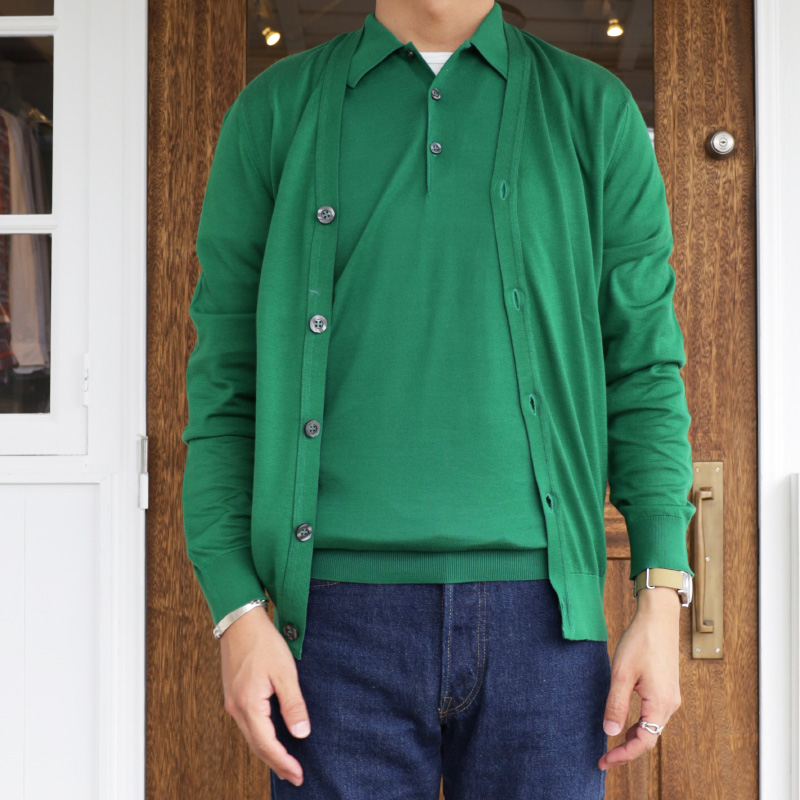 JOHN SMEDLEY WYATT CARDIGAN Sea Island Cotton Scotch Green – by CITRON