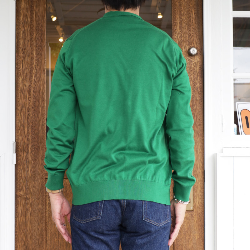 JOHN SMEDLEY WYATT CARDIGAN Sea Island Cotton Scotch Green – by CITRON